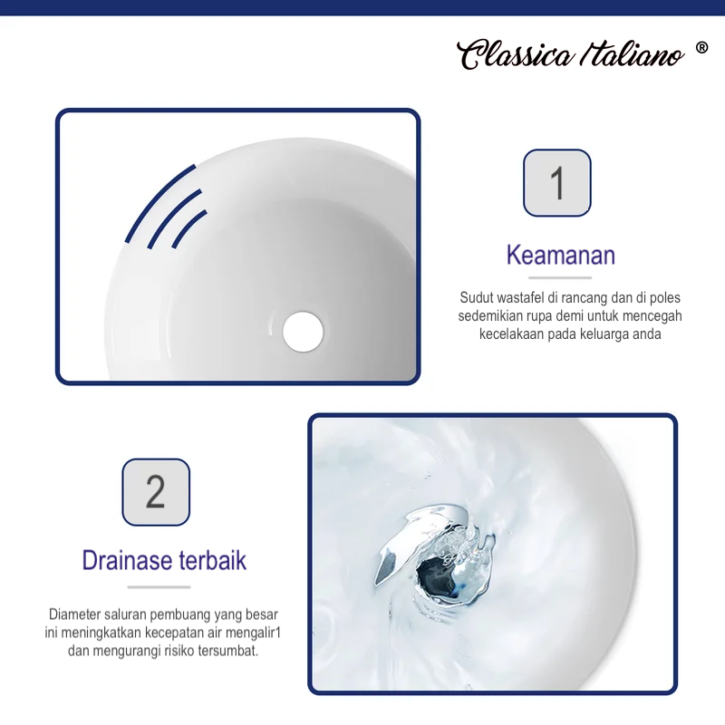 Wastafel keramik motif labirin bulat Classica Italiano TC-100